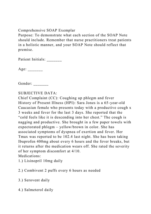 Comprehensive SOAP ExemplarPurpose To demonstrate what each sec.docx ...