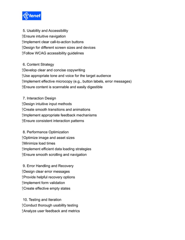 Comprehensive UI/UX Design Checklist by Tenet | DOCX