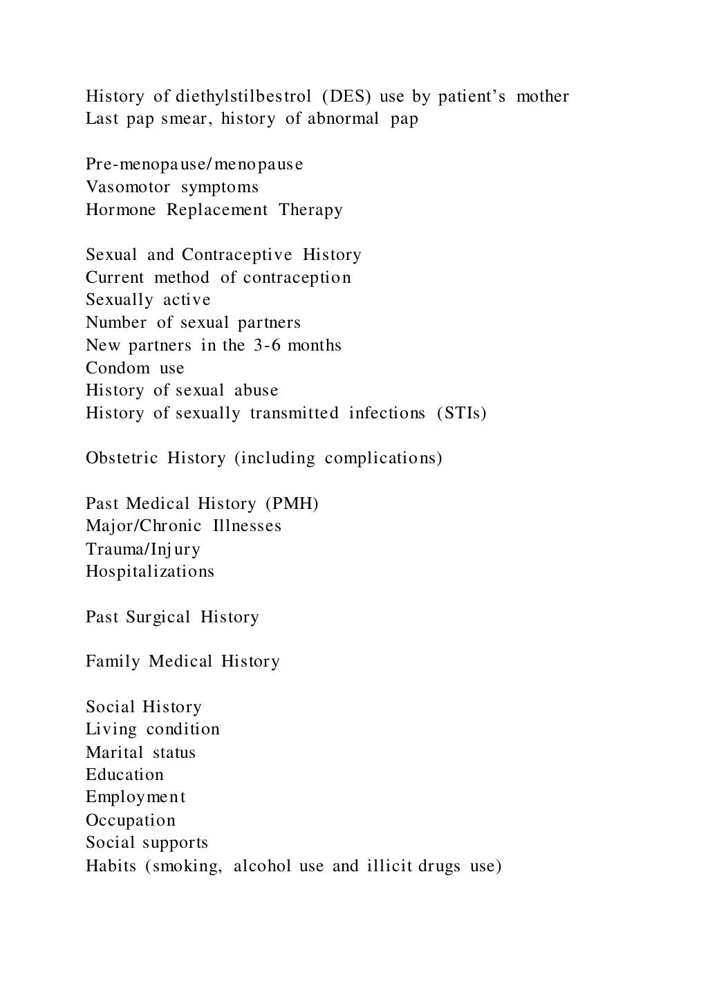 Comprehensive Women’s Health History and Physical Template | PDF