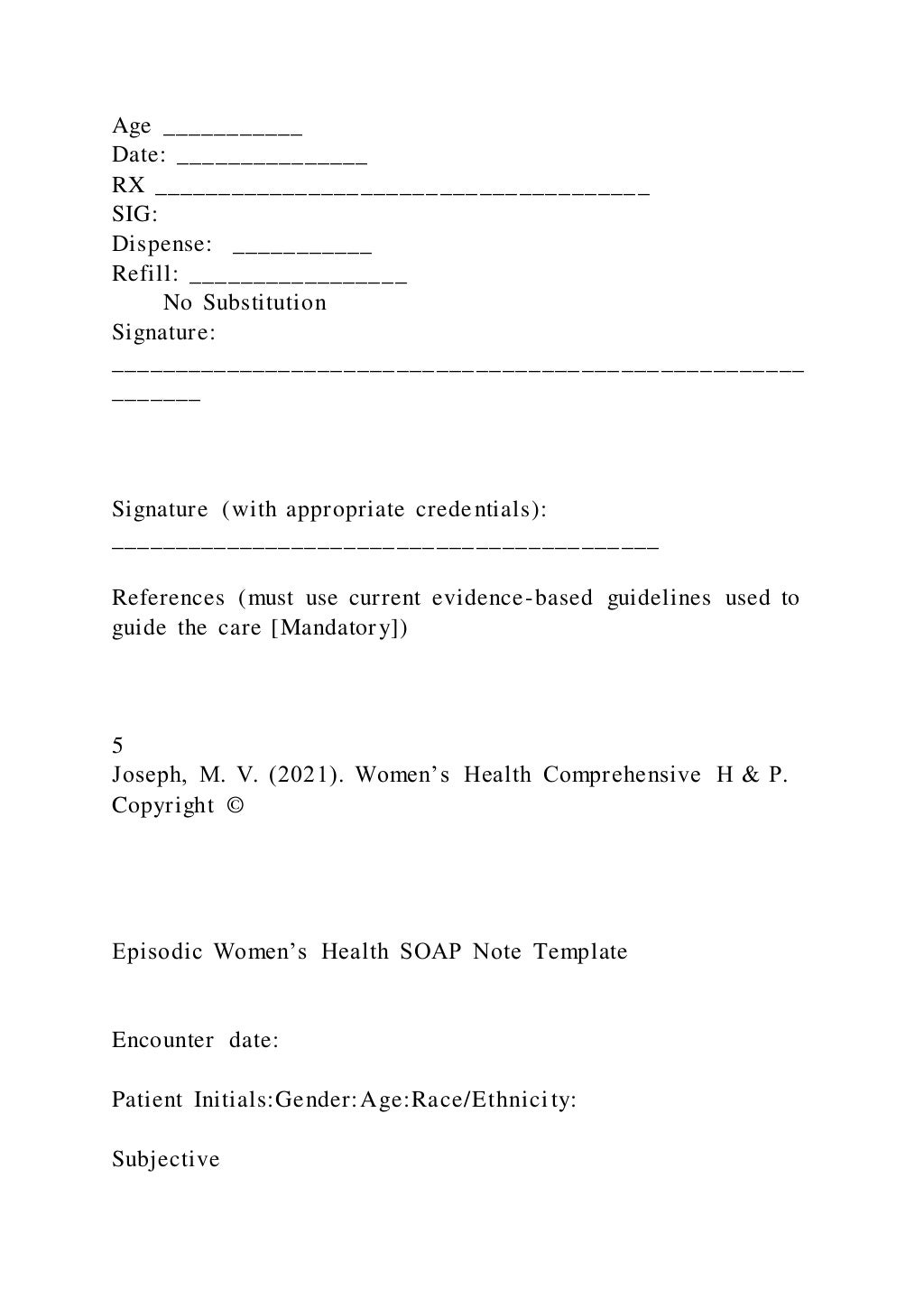 Comprehensive Women’s Health History and Physical Template | PDF