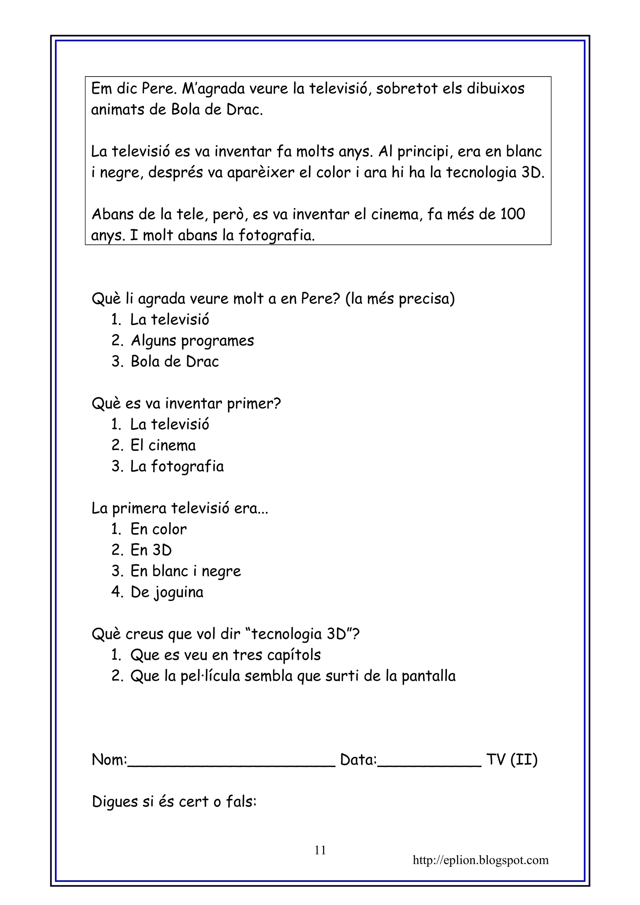 Comprensió lectora de 2n eplion | PDF