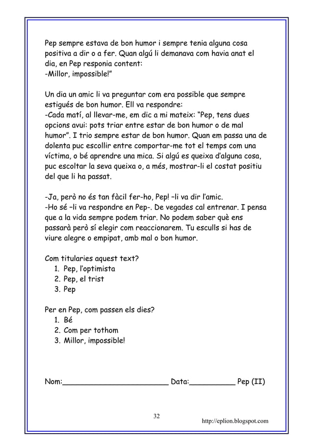 Comprensió lectora de 2n eplion | PDF