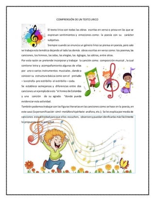 Comprensión de un texto lirico | DOCX