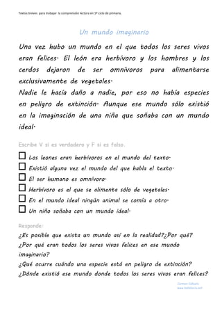 Comprensión lectora textos breves 2 | PDF
