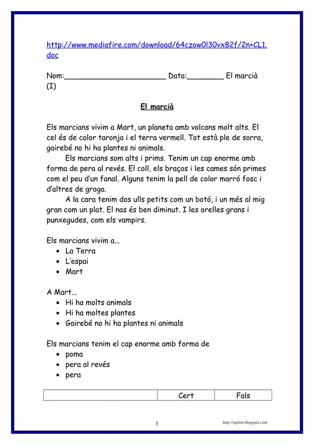 Comprensio lectora 2n | DOC