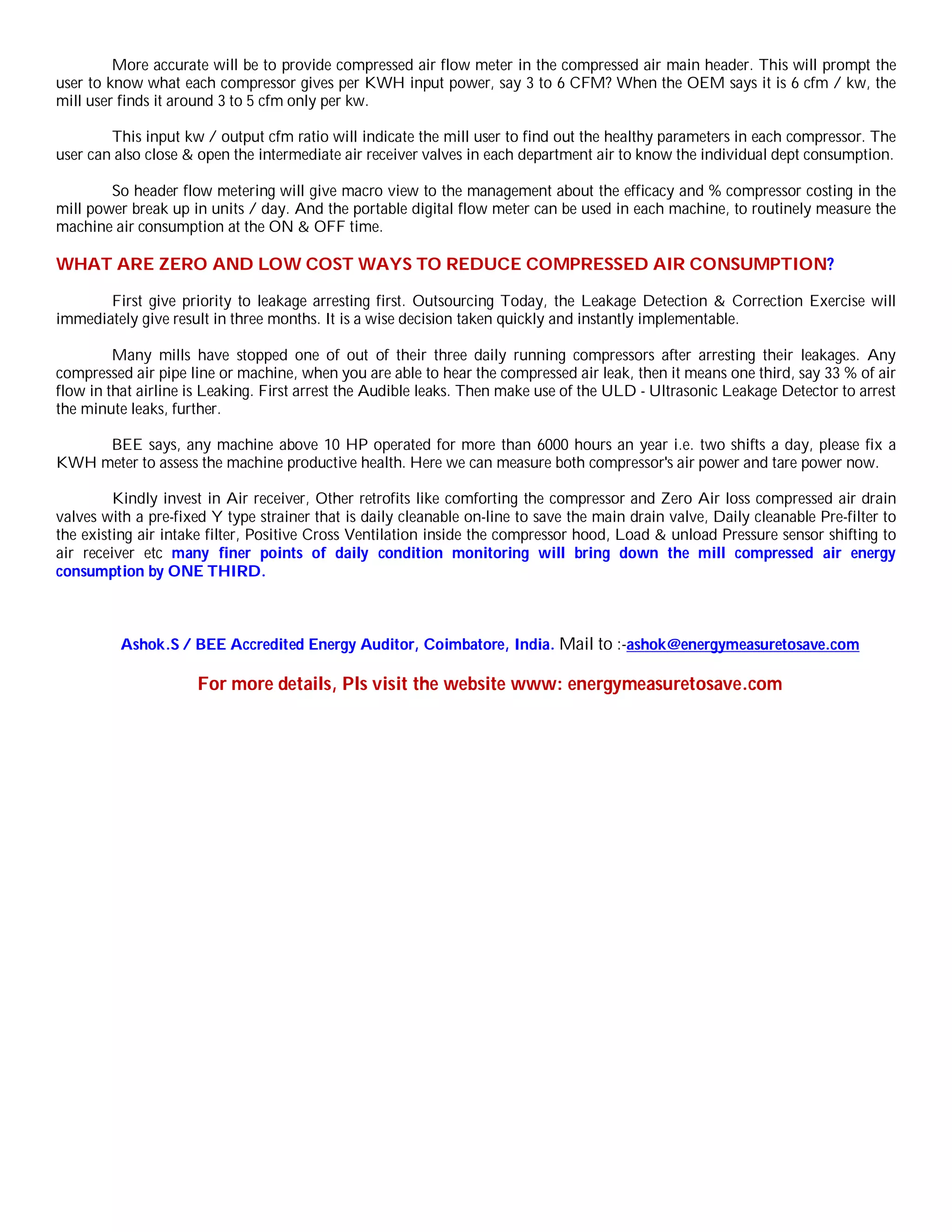 Compressed air Energy saving possibilities in textile mills | PDF