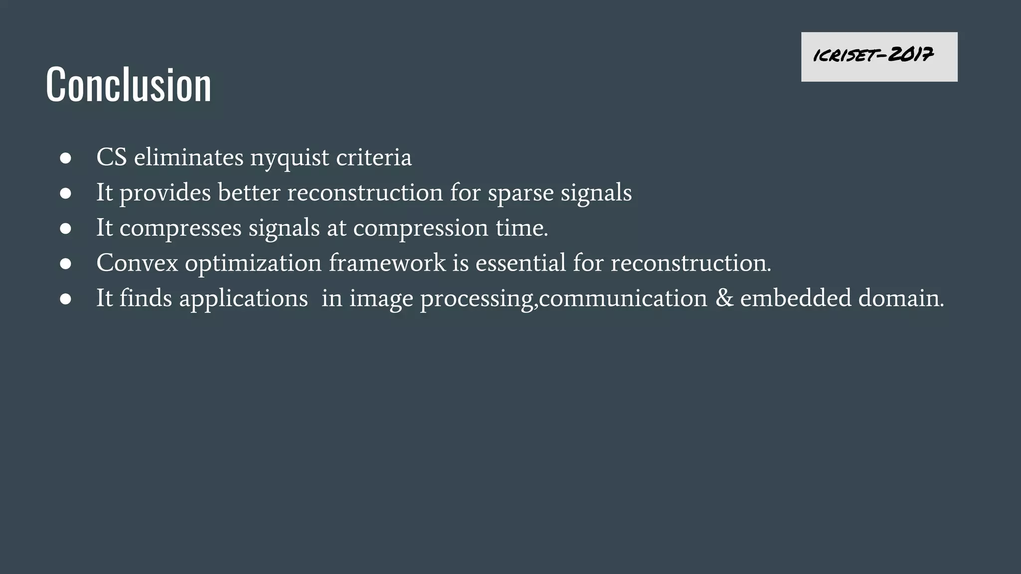 Compressed sensing applications in image processing & communication (1) | PPTX