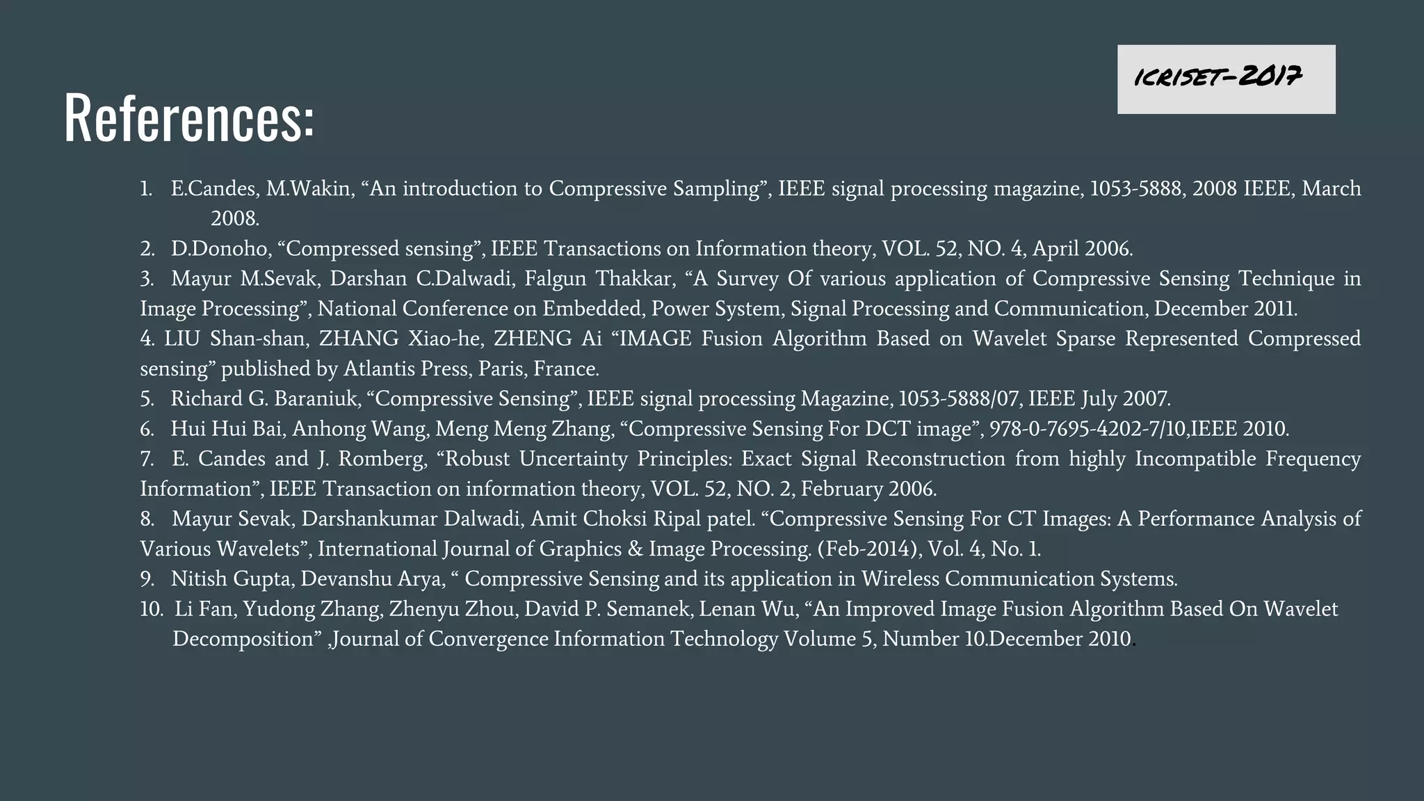 Compressed sensing applications in image processing & communication (1 ...