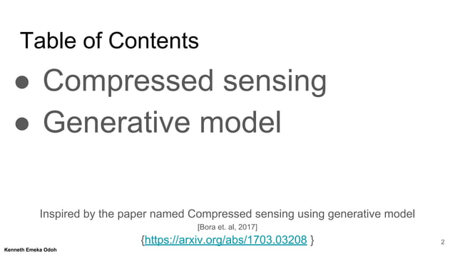Compressed Sensing using Generative Model | PPT
