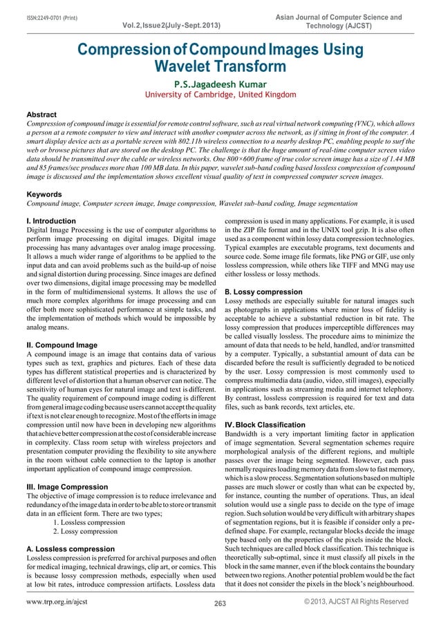 Compression of Compound Images Using Wavelet Transform | PDF