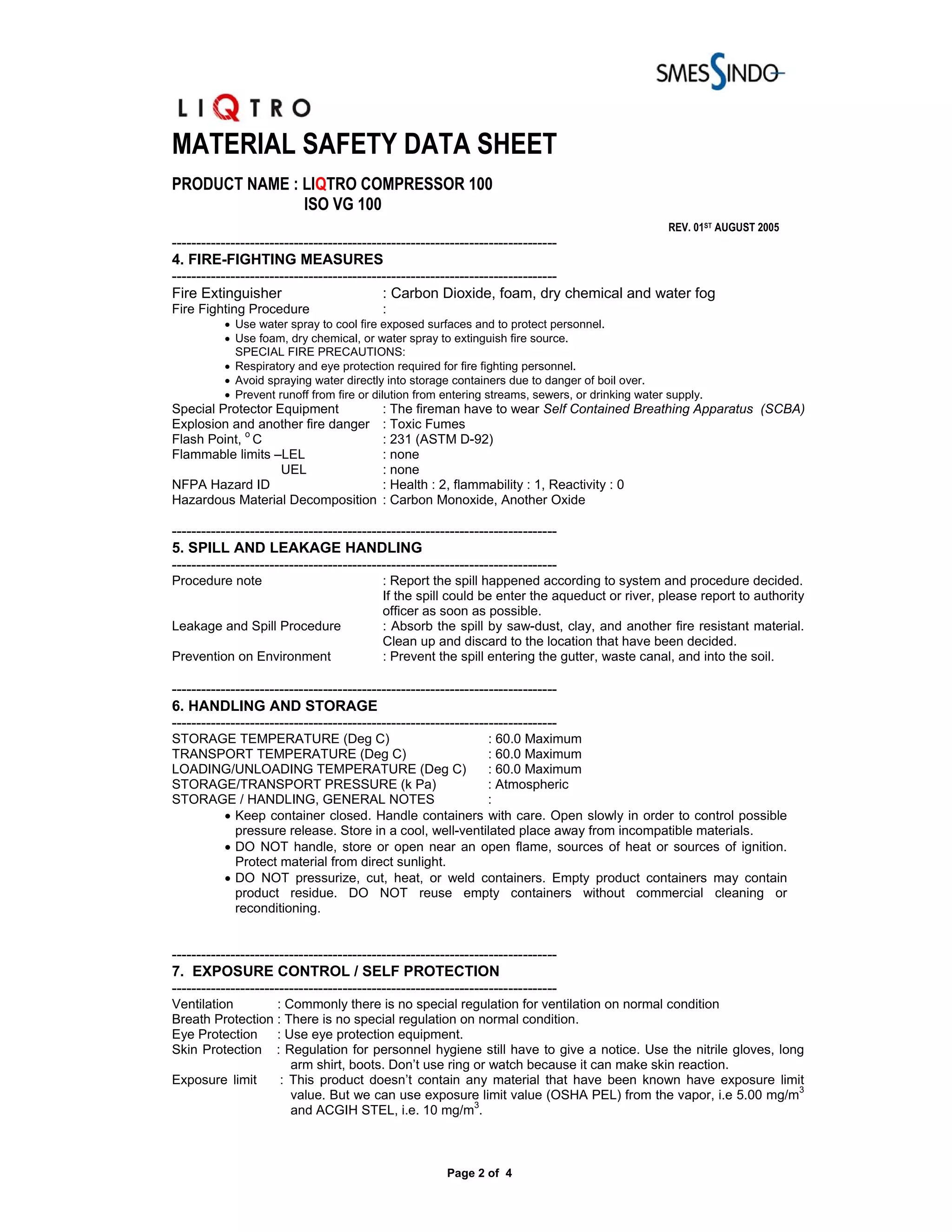 Compressor ISO VG 100 (Material Safety Data Sheet) | PDF