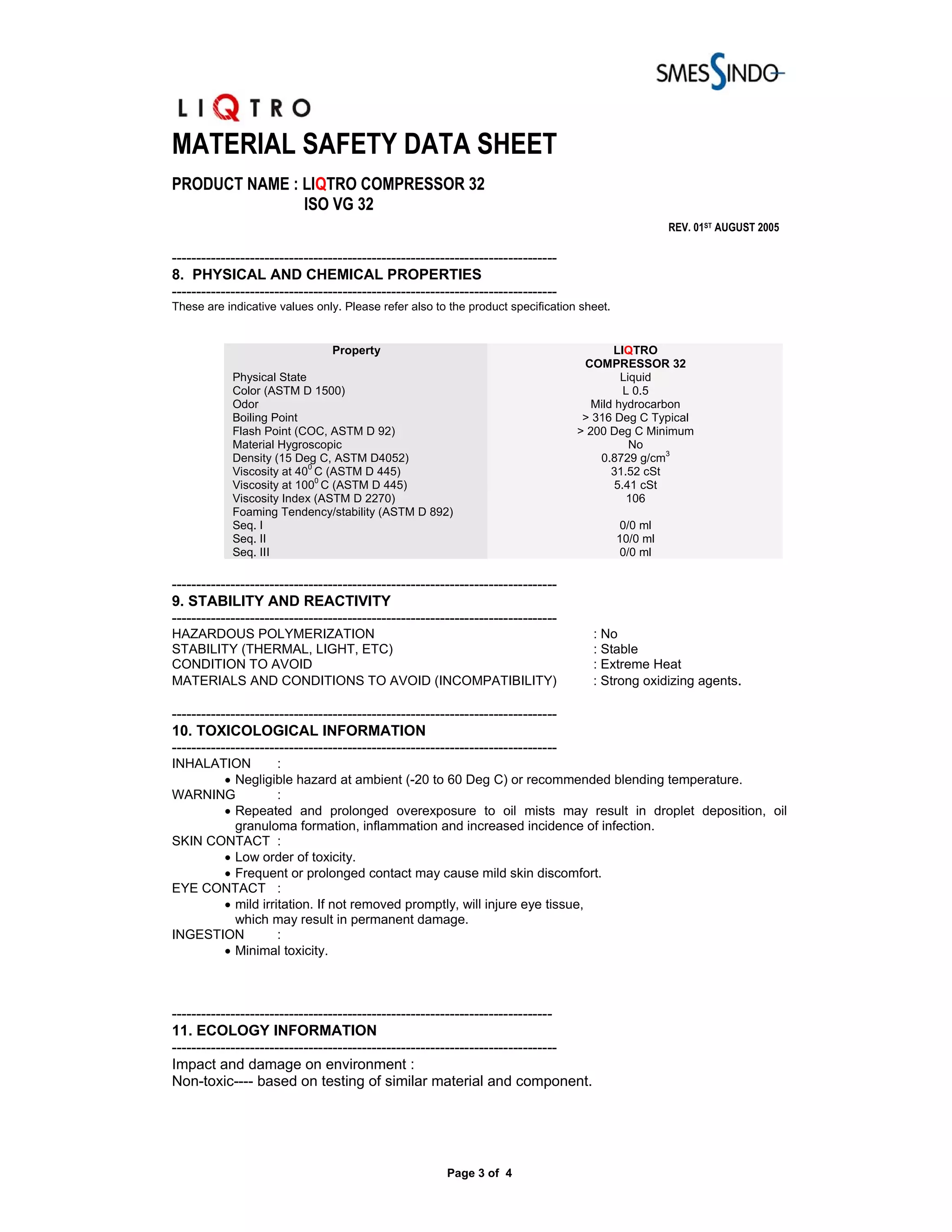 Compressor ISO VG 32 (Material Safety Data Sheet) | PDF
