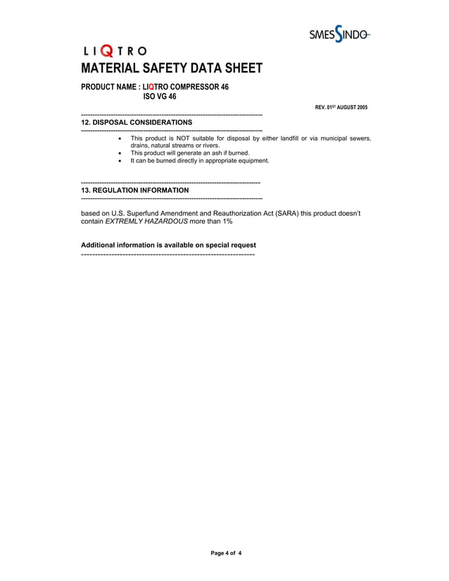 Compressor ISO VG 46 (Material Safety Data Sheet) | PDF