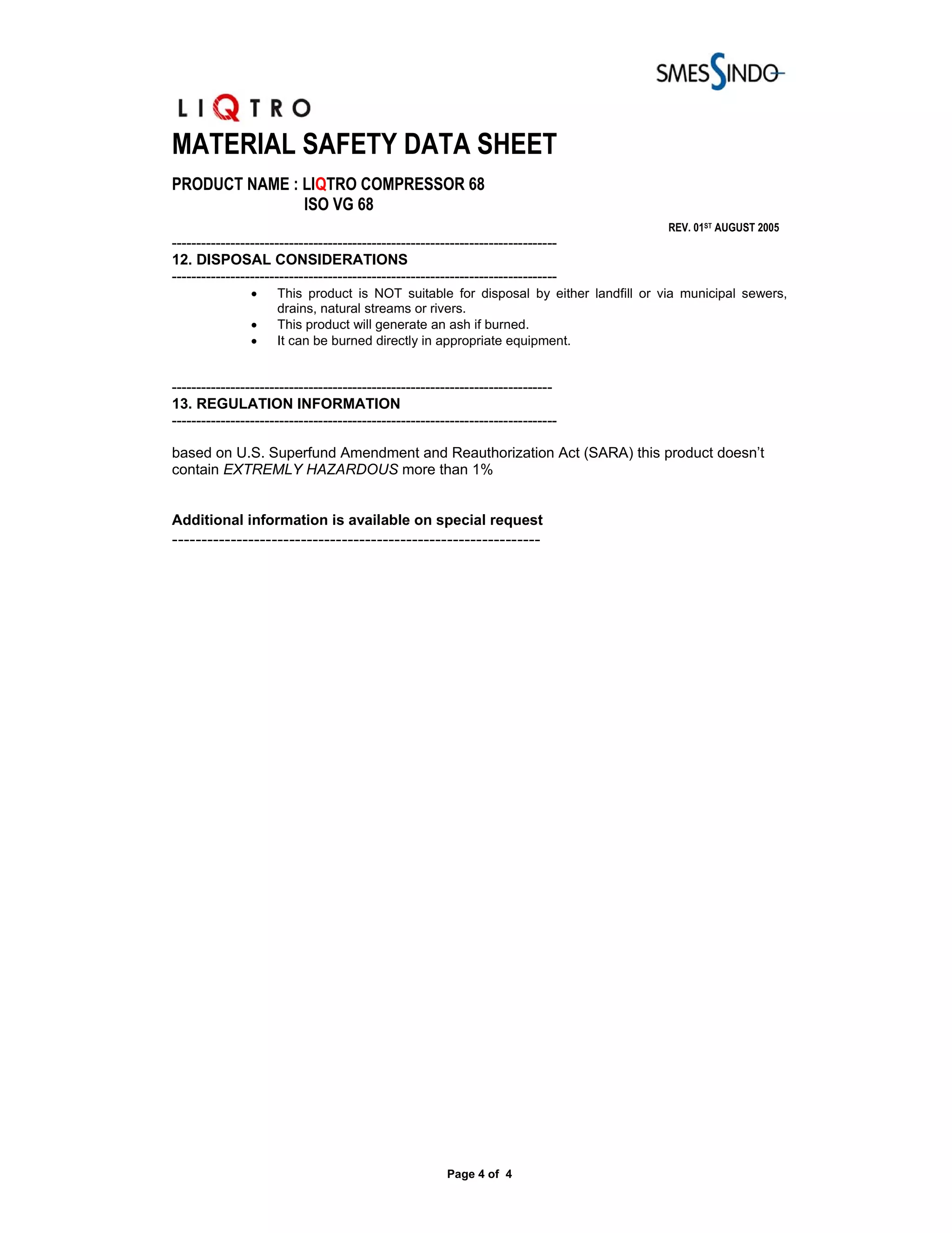 Compressor ISO VG 68 (Material Safety Data Sheet) | PDF