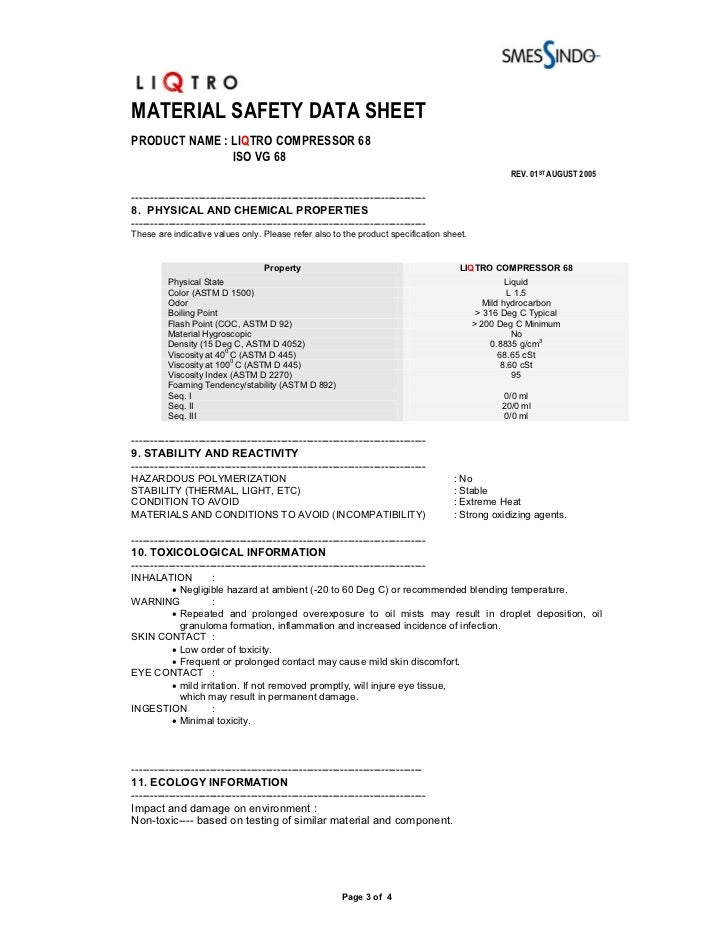 Compressor ISO VG 68 (Material Safety Data Sheet)
