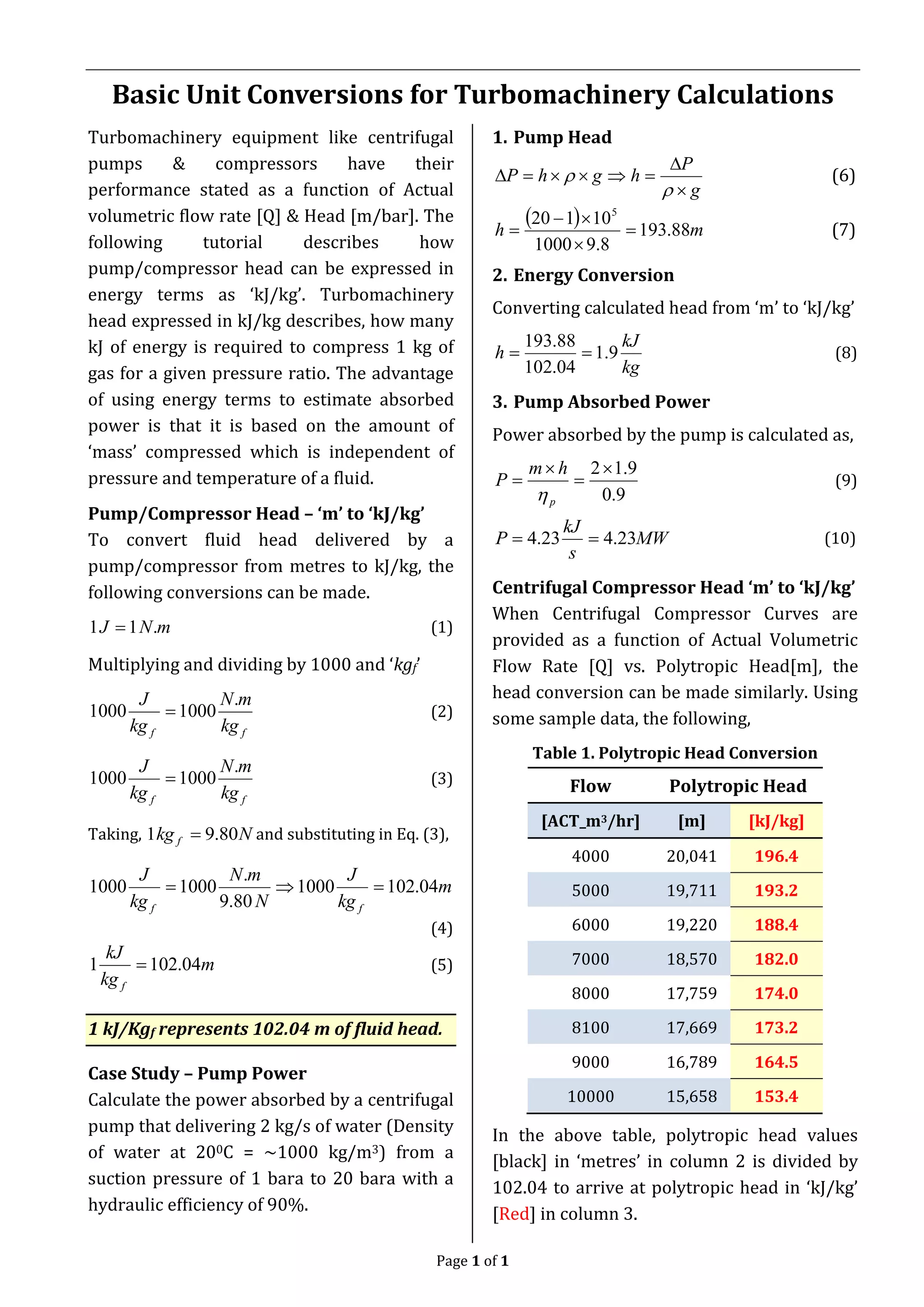 Basic Unit Conversions for Turbomachinery Calculations | PDF