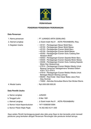 COMPANY PROFILE PT JUNINDO ARTA GEMILANG | PDF