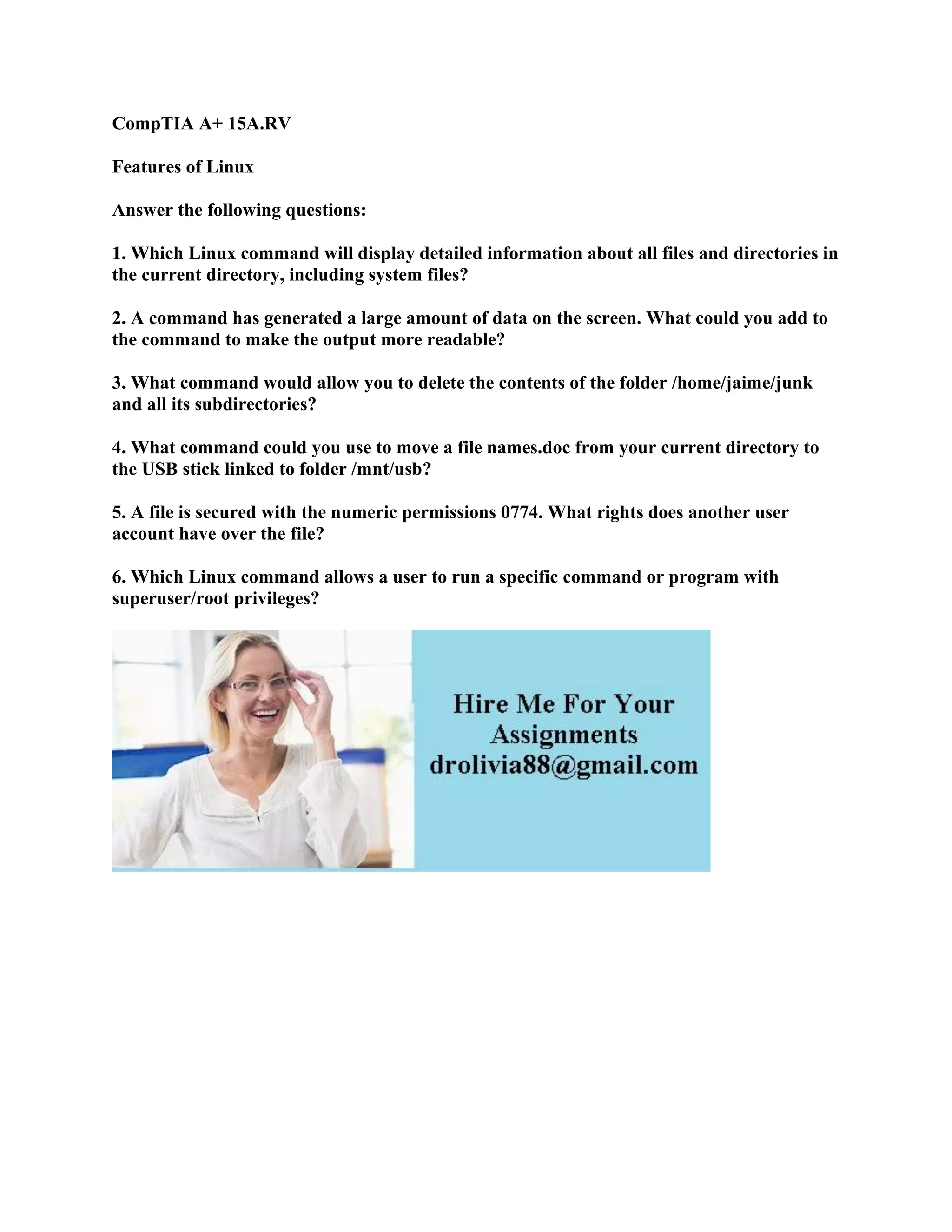 CompTIA A+ 15A-RV Features of Linux Answer the following questions-.pdf