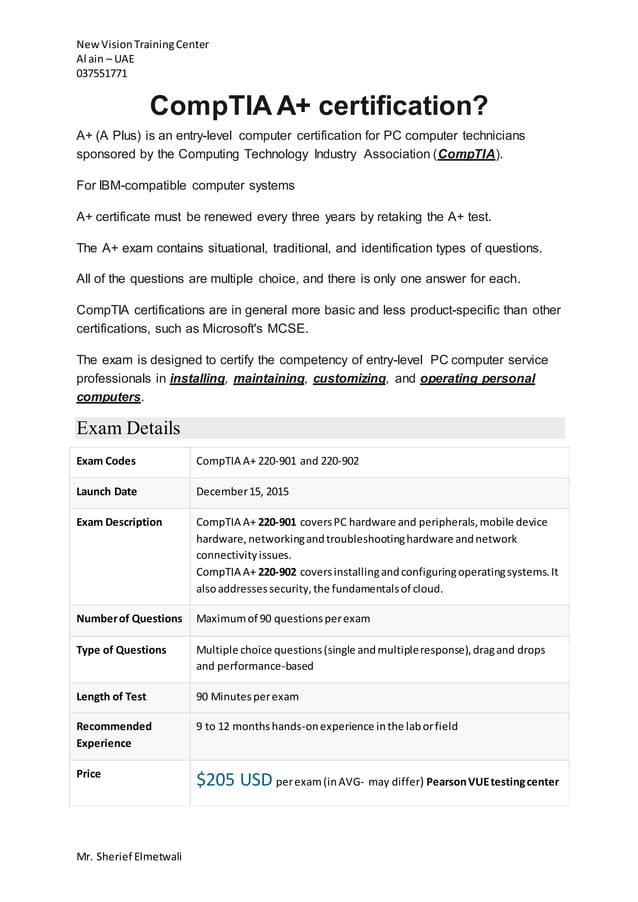 Comptia a+ overview | DOCX