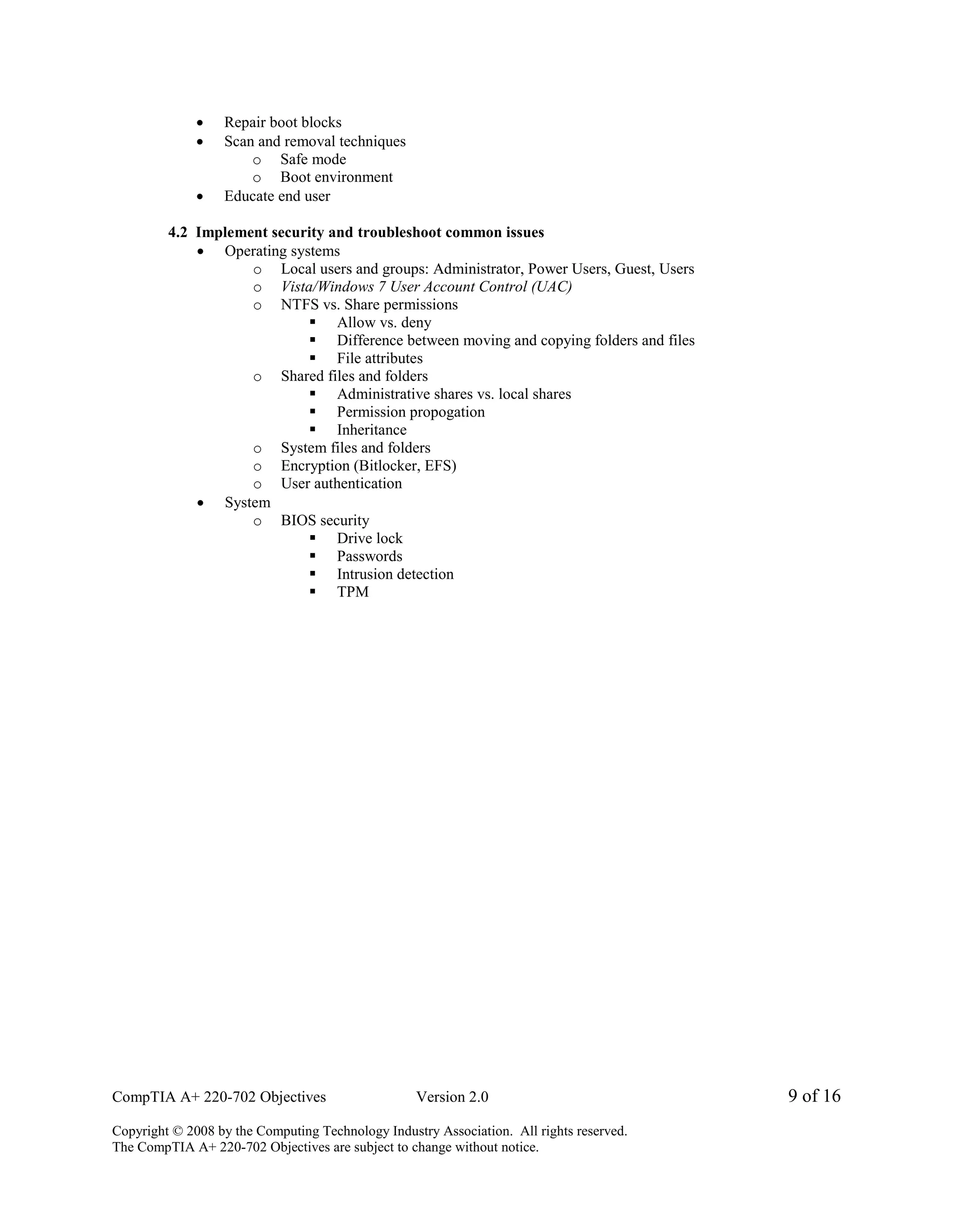 CompTIA A+ practical objectives | PDF