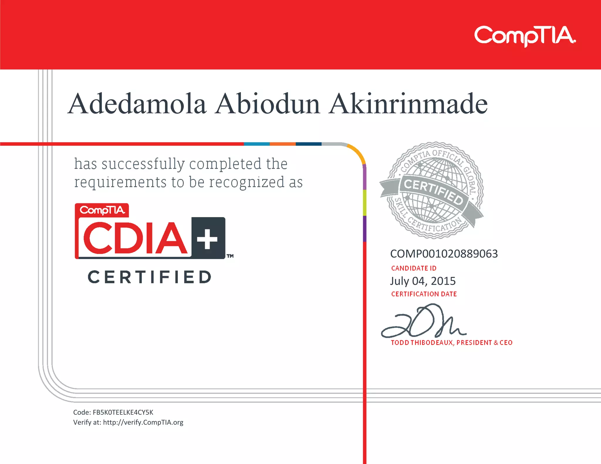 Comp tia cdia+ certificate | PDF