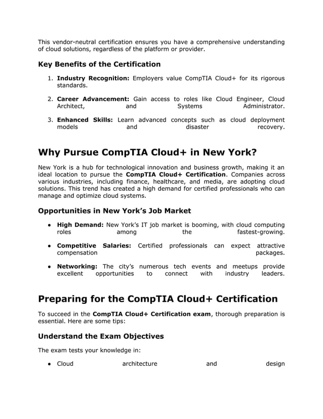 CompTIA Cloud+ Certification in New York_ Elevate Your Career.docx