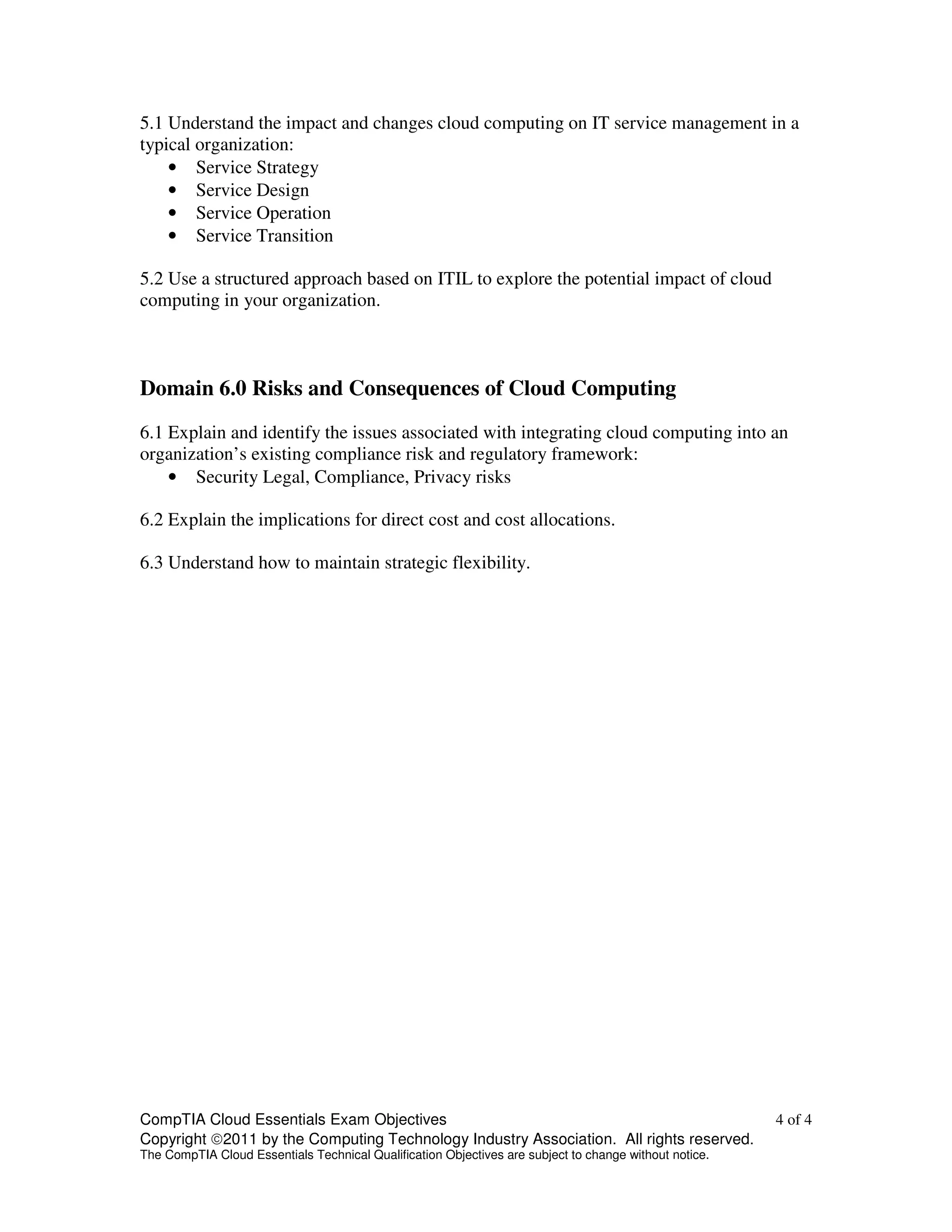 CompTIA Cloud Essentials Objectives | PDF