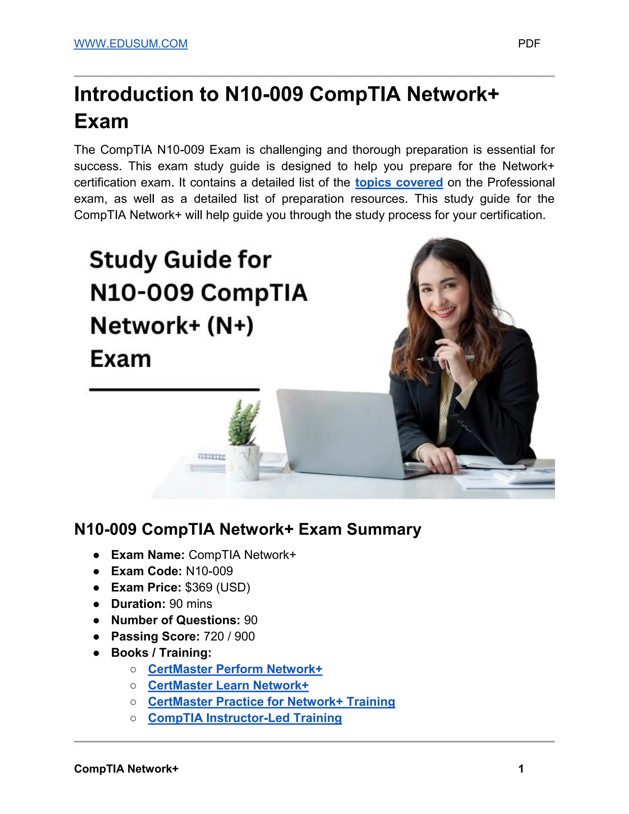 CompTIA N10-009 Certification Exam Syllabus and Exam Questions | PDF