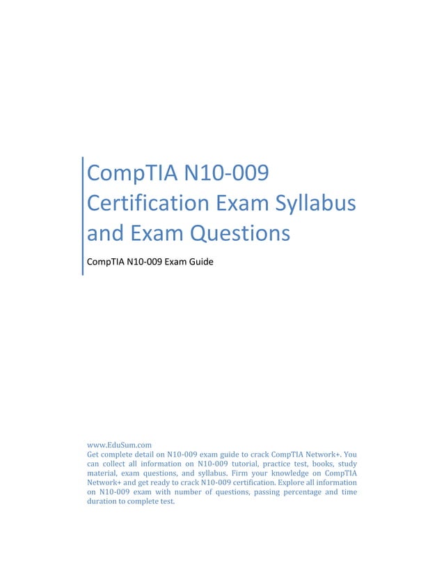 CompTIA N10-009 Certification Exam Syllabus and Exam Questions | PDF ...