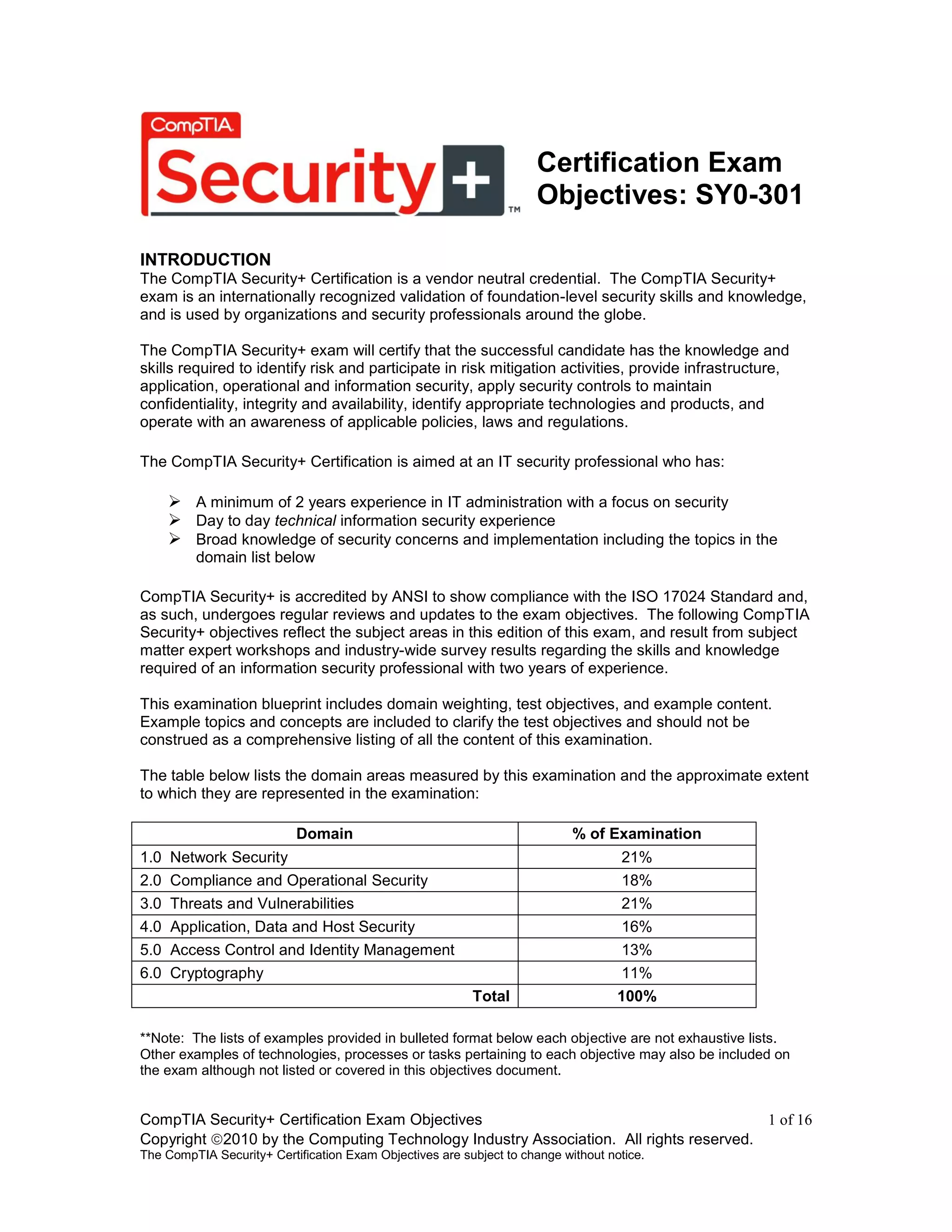 CompTIA Security+ Objectives | PDF
