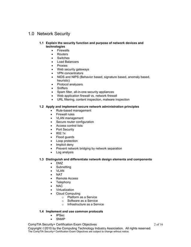 CompTIA Security+ Objectives | PDF | Computer Networking | Computing