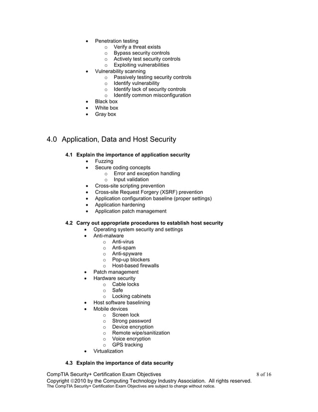 CompTIA Security+ Objectives | PDF | Computer Networking | Computing