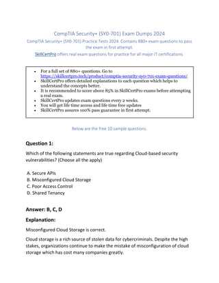 Latest CompTIA Security+ (SY0-701) Exam Dumps 2024 updated | PDF