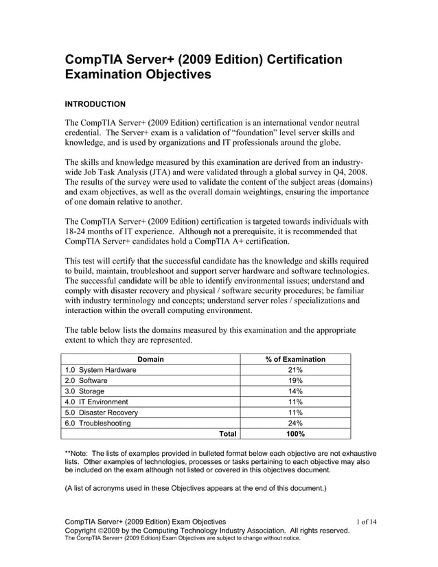 CompTIA Server+ Objectives | PDF