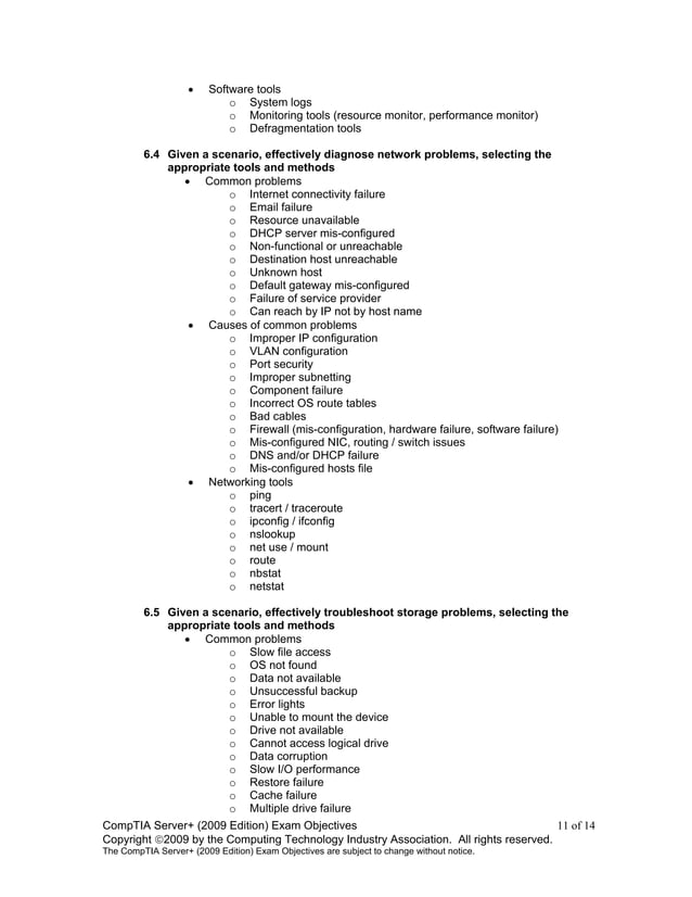 CompTIA Server+ Objectives | PDF