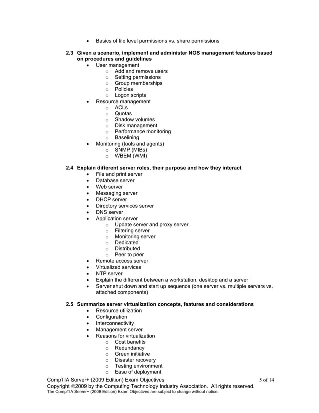 CompTIA Server+ Objectives | PDF