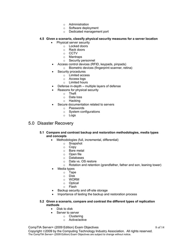 CompTIA Server+ Objectives | PDF