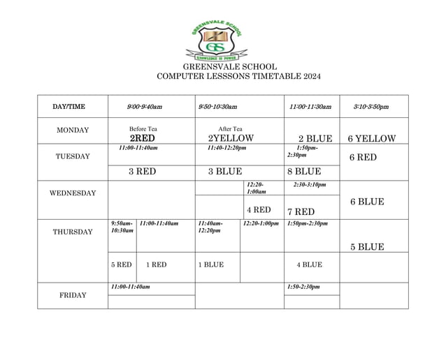 COMP Timetable for primary school in kenya | DOCX