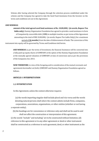 Shareholders Agreement Template for Compulsorily Convertible Debt ...