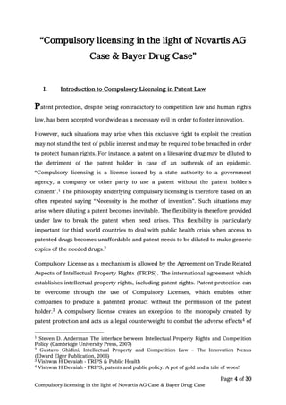 Compulsory licensing in the light of novartis ag case and Bayer Corp ...