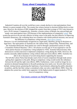 Compulsory Voting Essay | PDF