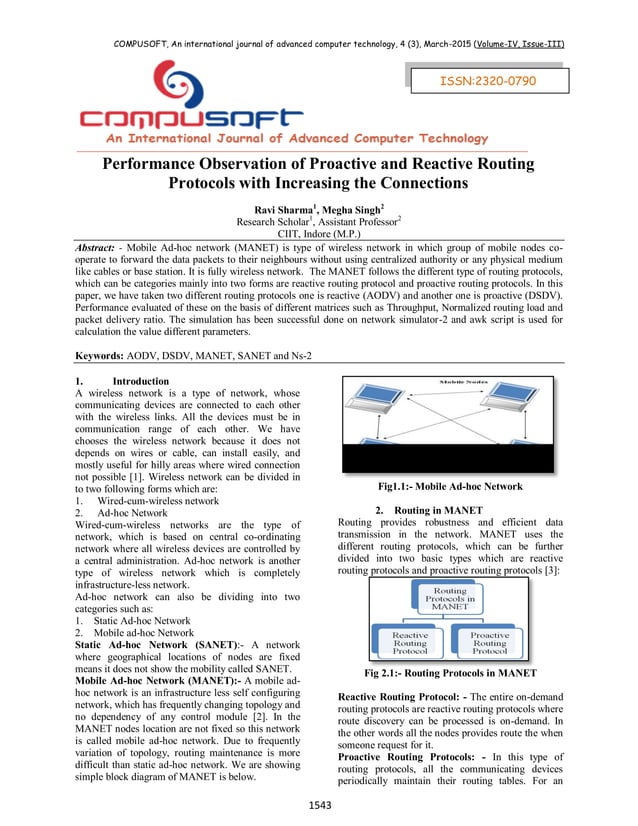 Performance Observation of Proactive and Reactive Routing Protocols with Increasing the ...