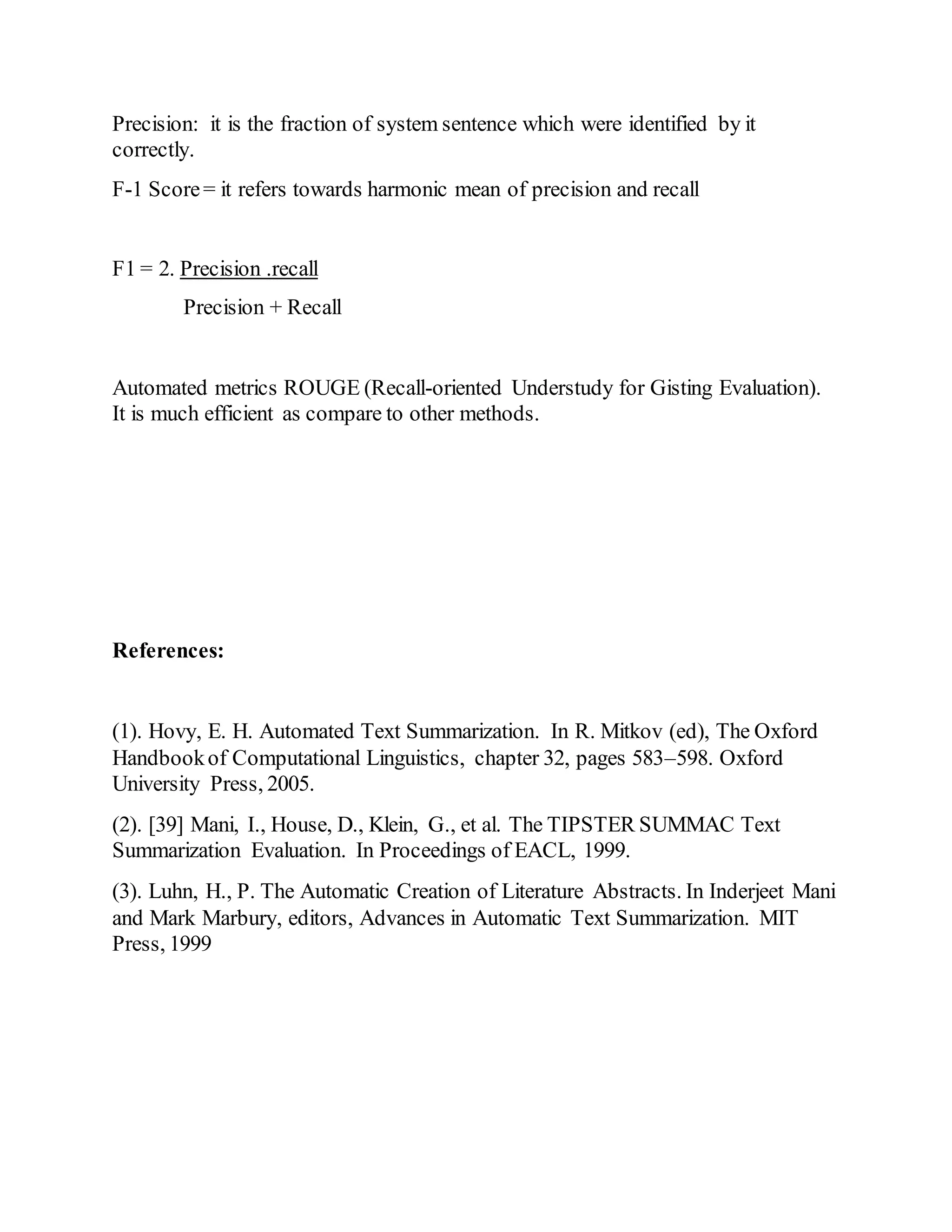Summarization in Computational linguistics | DOCX