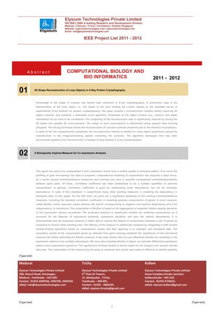 IEEE Final Year Projects 2011-2012 :: Elysium Technologies Pvt Ltd::Computationalbiology | PDF