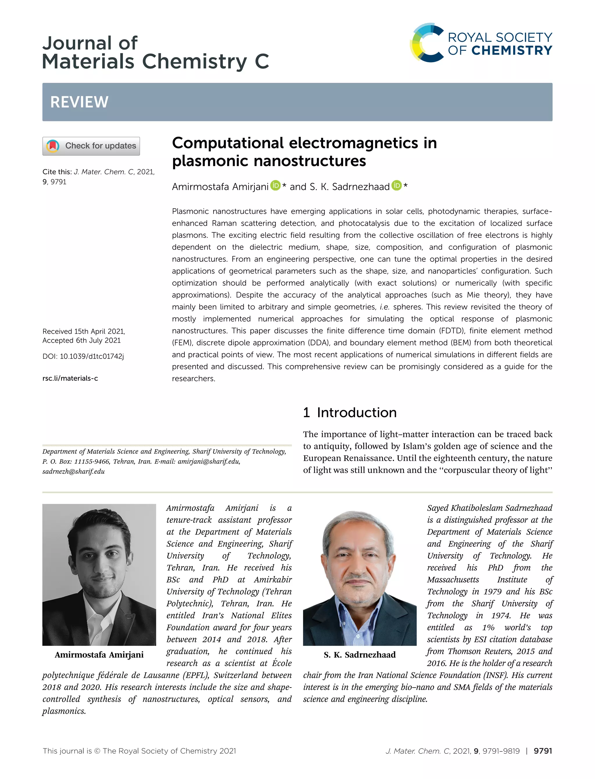 Computational electromagnetics in plasmonic nanostructures | PDF | Chemistry | Science