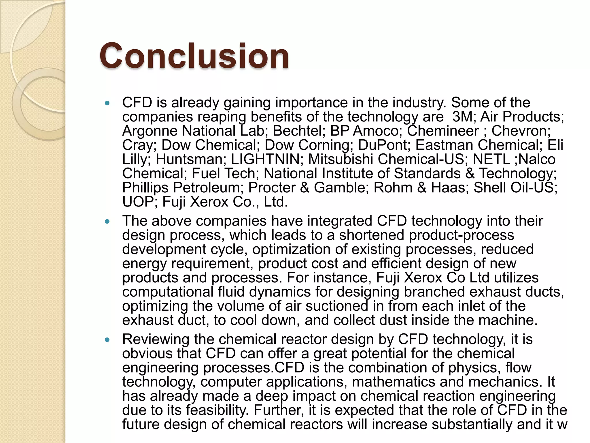 Computational fluid dynamics for chemical reactor design | PPTX
