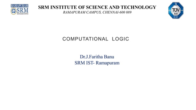 Computational logic First Order Logic | PPT