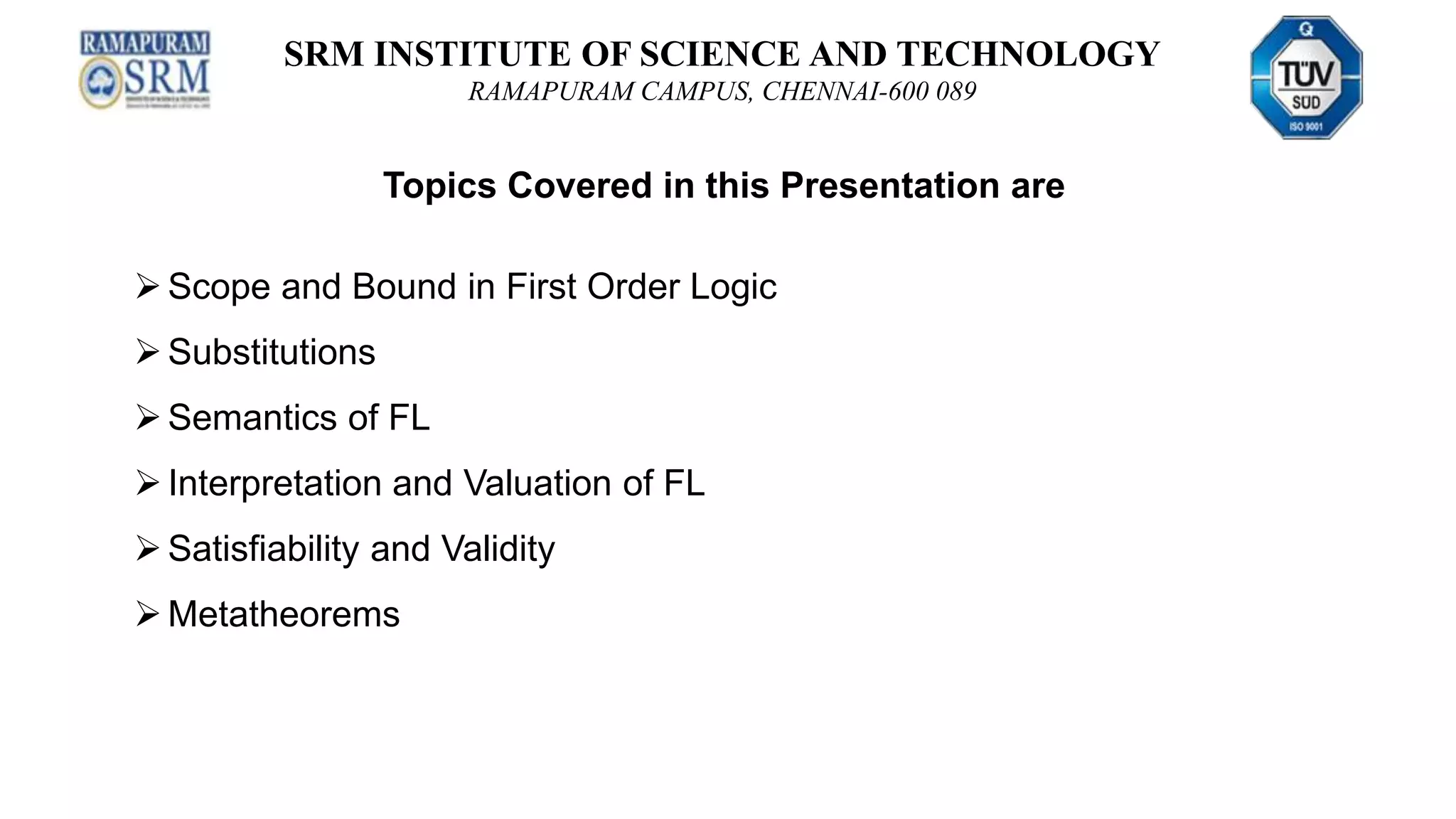 Computational Logic First Order Logicpart2 Ppt