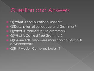 Computational model language and grammar bnf | PPTX | Programming Languages | Computing
