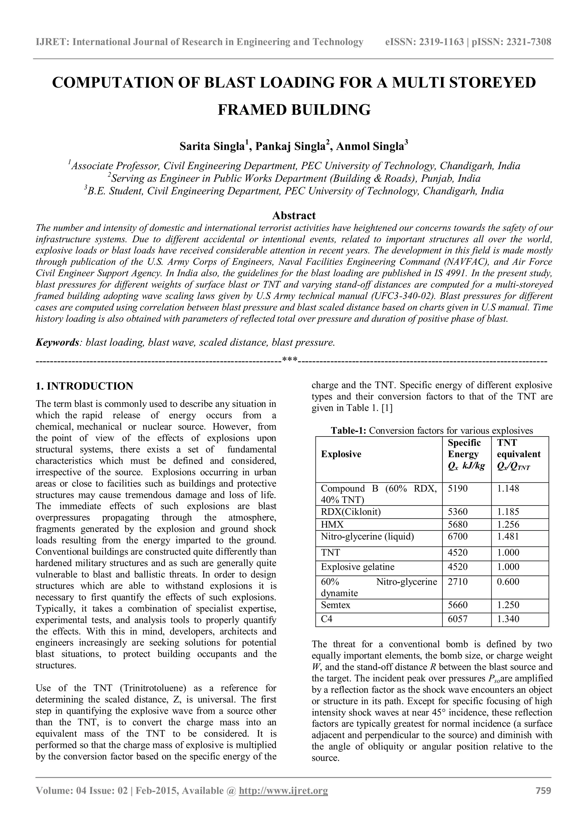 Computation of blast loading for a multi storeyed framed building | PDF | Chemistry | Science